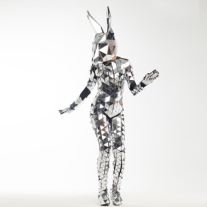 Mirror Bunny animal mask - Festival silver rave mask - by ETERESHOP