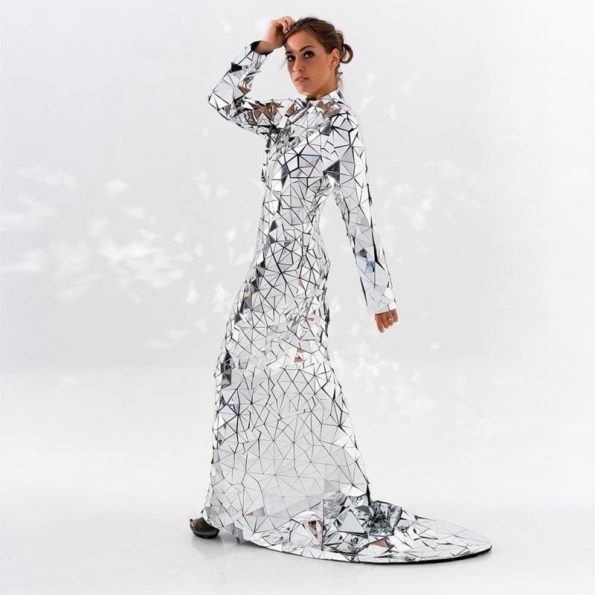 Long sequin maxi broken mirror dress unique costume - by ETERESHOP