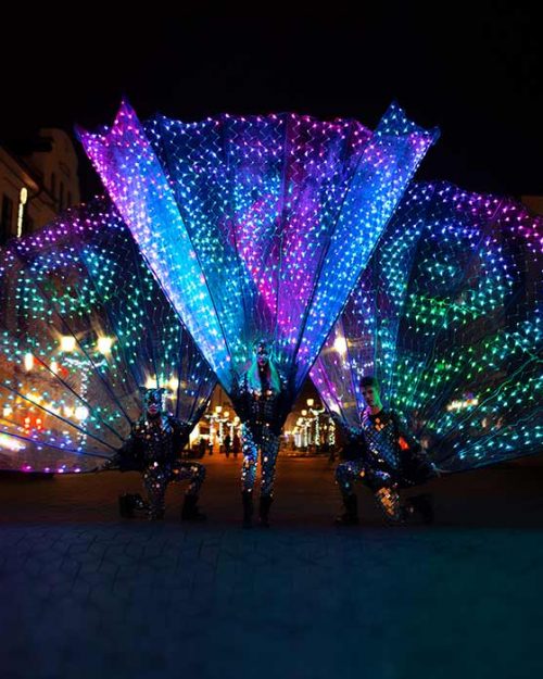 Big LED light up Peacock Fan Tail Costume for street show, ETERE