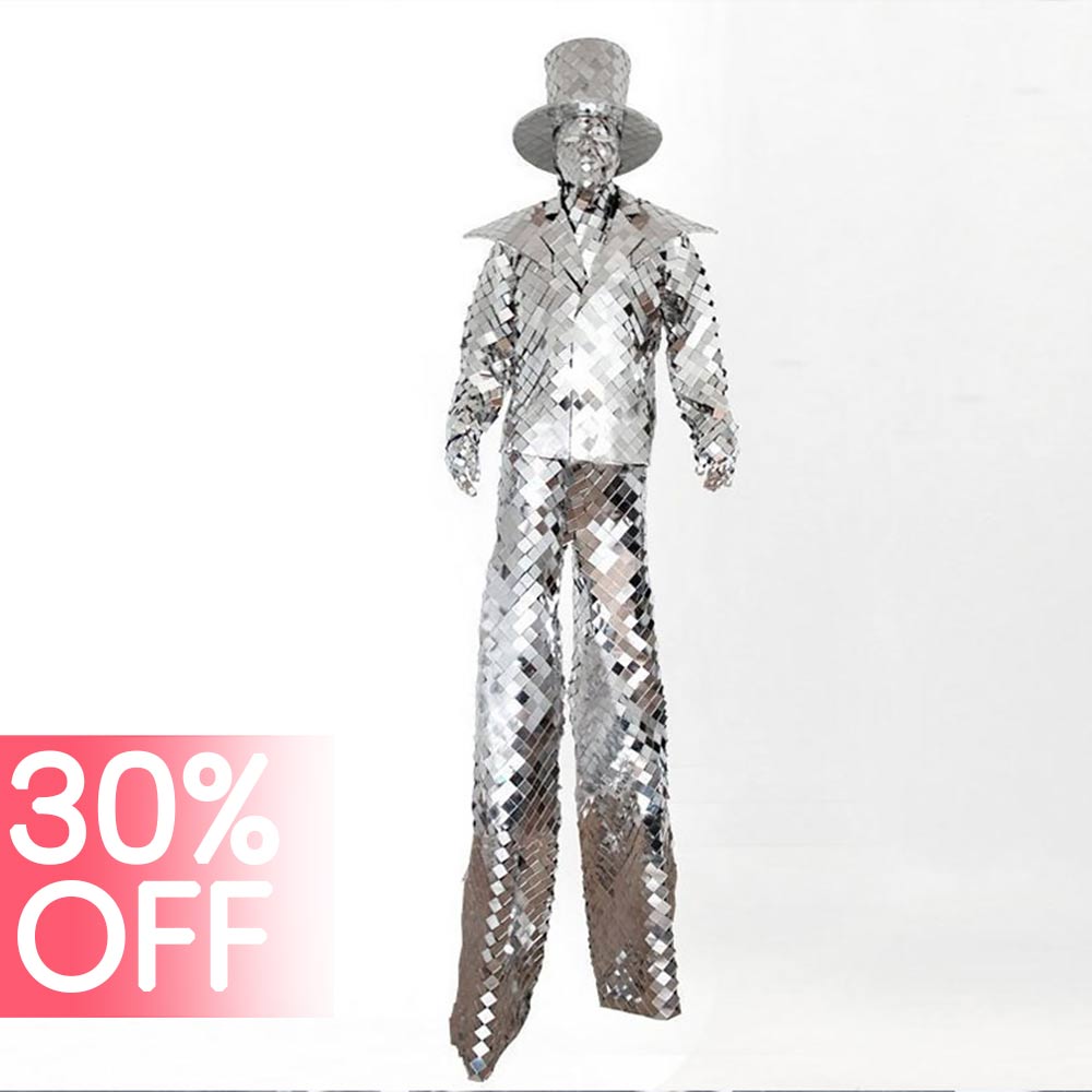 Glitter Sparkly Mirror stilt walker costume – Light Solutions ETERE Glitter Sparkly Mirror stilt walker costume – Light Solutions ETERE