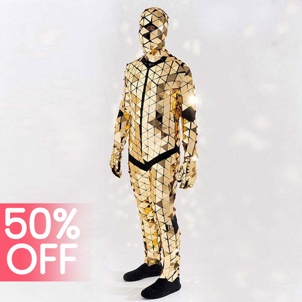Gold Rave Disco Ball Mirror Bodysuit _M07-1 - by ETERESHOP