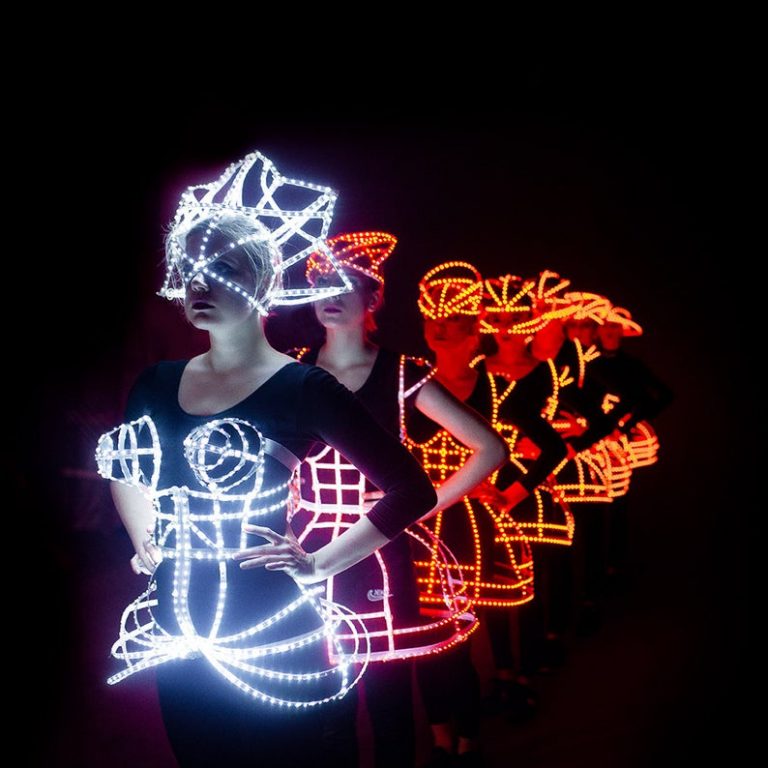 Rave LED light up White Cage dress + Crown outfit _C34-1