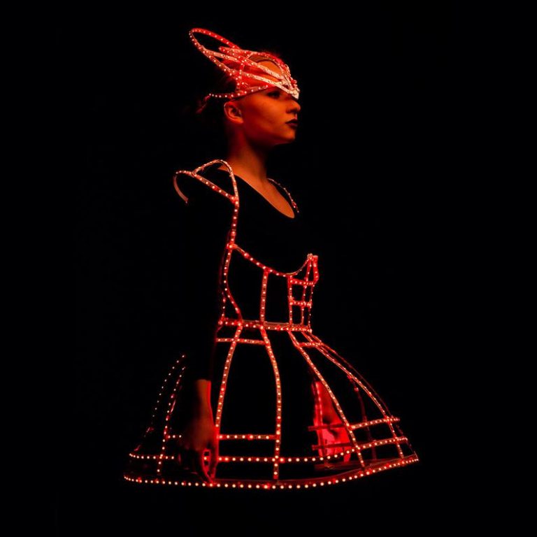 Rave LED light up RED Cage dress + Crown outfit _C28