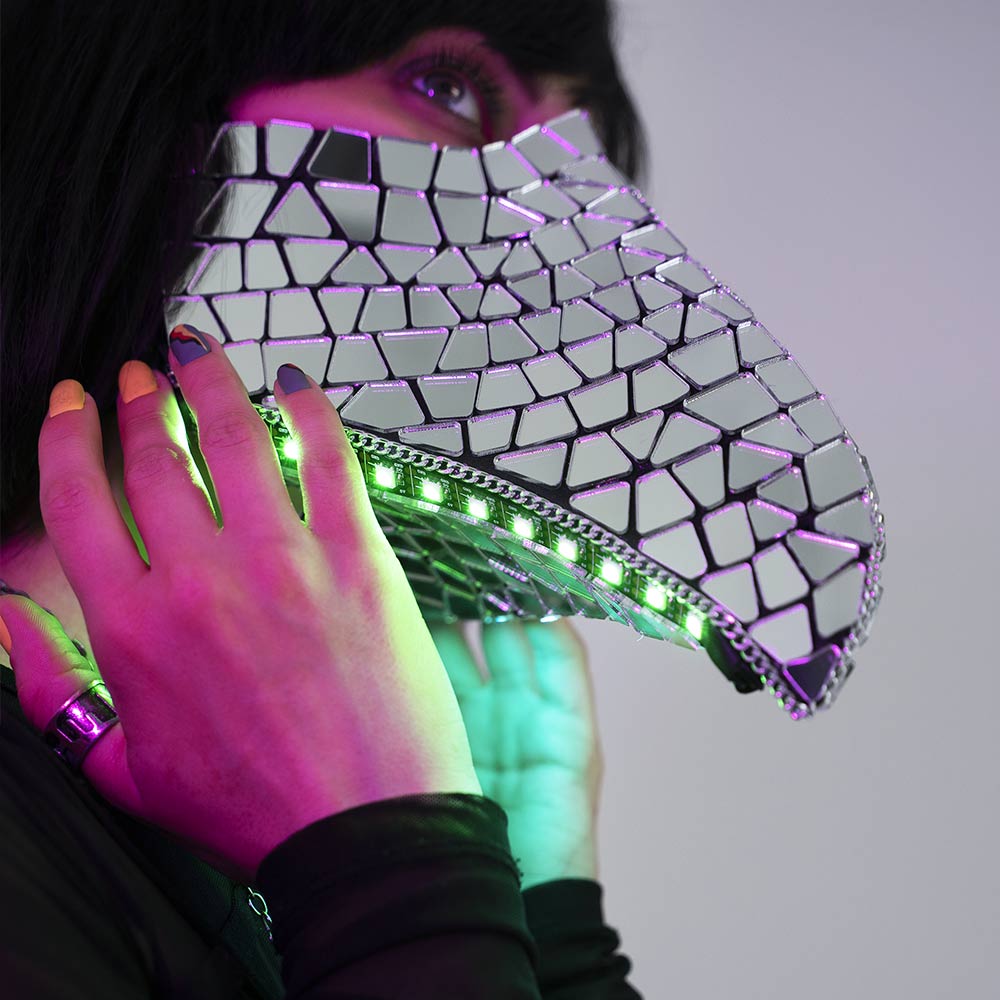 Silver Beak Mask with Mirrors and LEDs for Halloween by ETERESHOP _M110