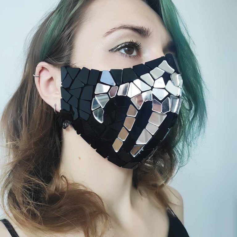 Black and Silver Mirror Face Mask for Hallowen by ETERESHOP _M105
