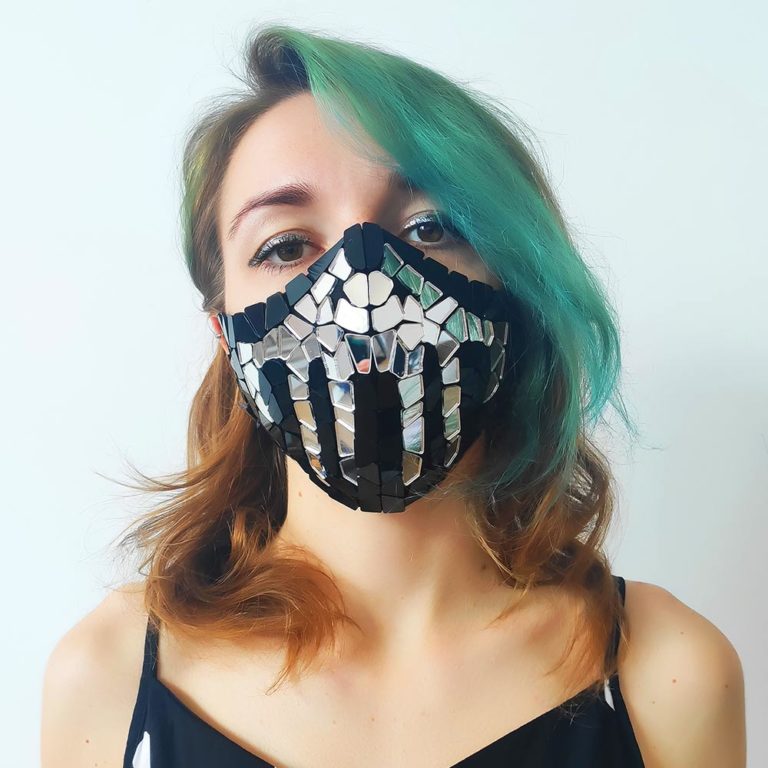 Black and Silver Mirror Face Mask for Hallowen by ETERESHOP _M105