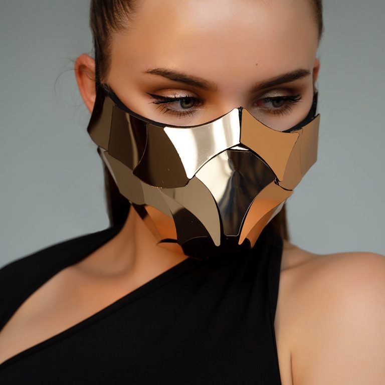 Pale Gold Mirror Low Poly Face Mask by ETERESHOP _M113