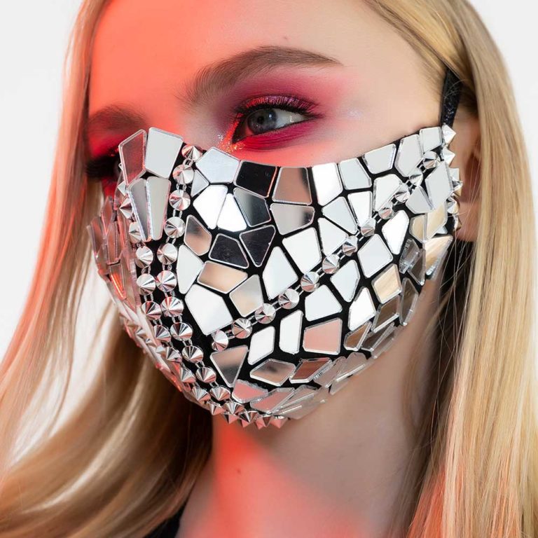 Silver Mirror Face Mask with Spikes for shows and events - ETERESHOP