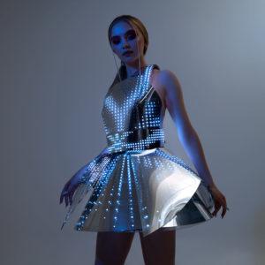 One Shoulder LED Dress mini with mirrored plastic coverage, ETERE