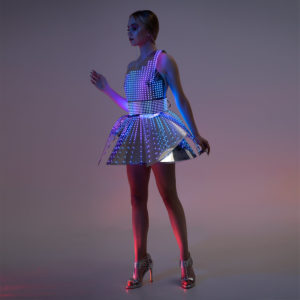 One Shoulder LED Dress mini with mirrored plastic coverage, ETERE