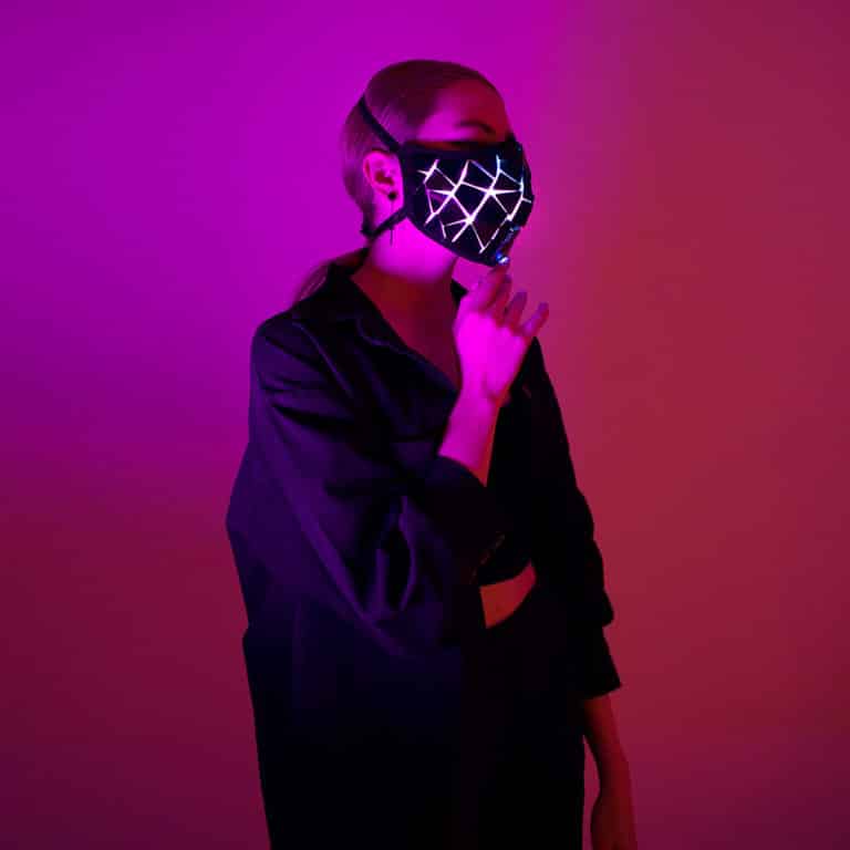 LED Face Mask Lava Effect with Symmetrical Black Mirror Tiles Halloween ...