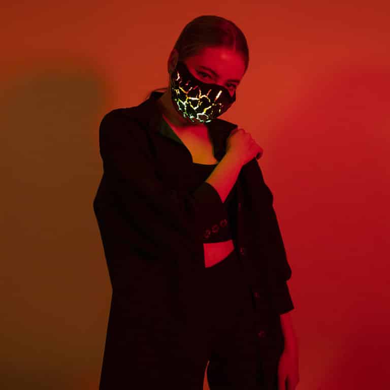 Black Lava Face Mask with Smart LEDs and Сracked Mirror Effect for ...