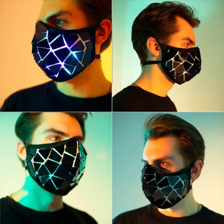 LED Face Mask Lava Effect with Symmetrical Black Mirror Tiles Halloween ...