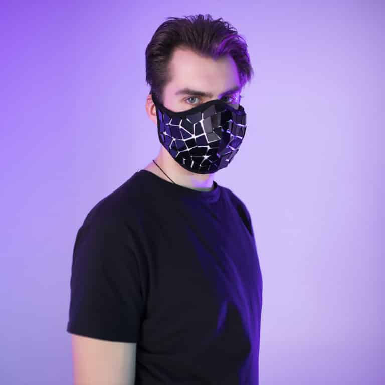 Black Face Mask with Smart LEDs and Broken Mirror Effect - by ETERE