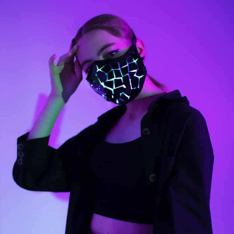 Black Face Mask with Smart LEDs and Broken Mirror Effect - by ETERE