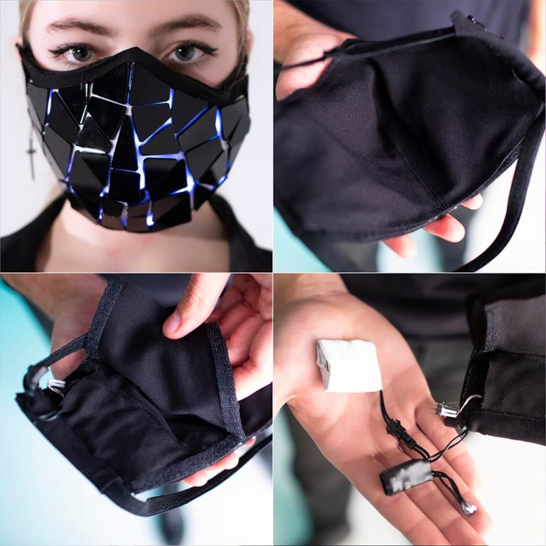 LED Face Mask Lava Effect with Symmetrical Black Mirror Tiles Halloween ...