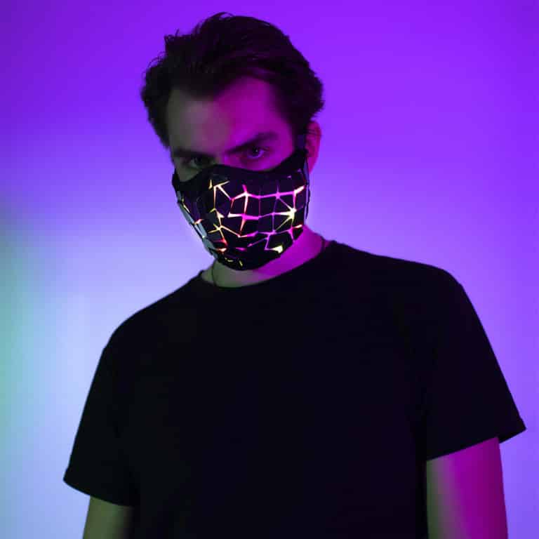 Black Face Mask with Smart LEDs and Broken Mirror Effect - by ETERE