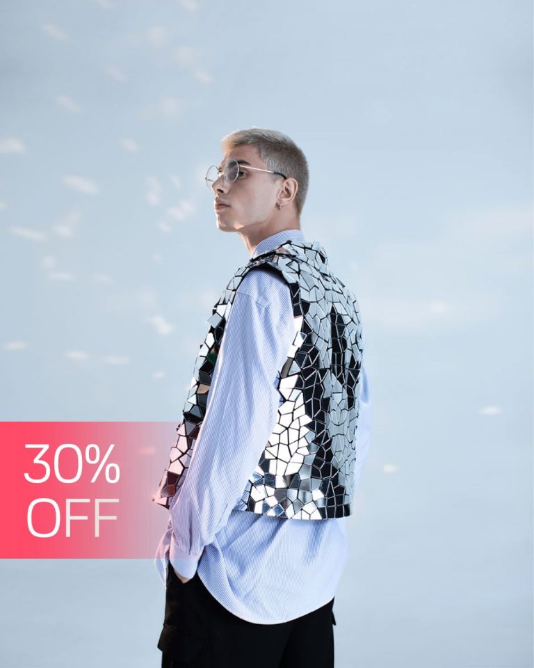 Disco Ball Sequin Silver Vest Broken Mirror Style _M204