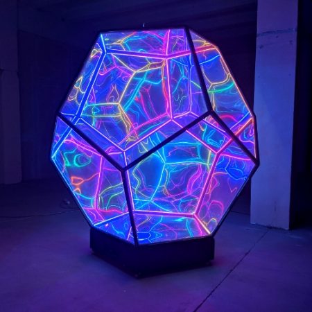 LED Infinity Mirror Dodecahedron Installation, large LED Cube decoration