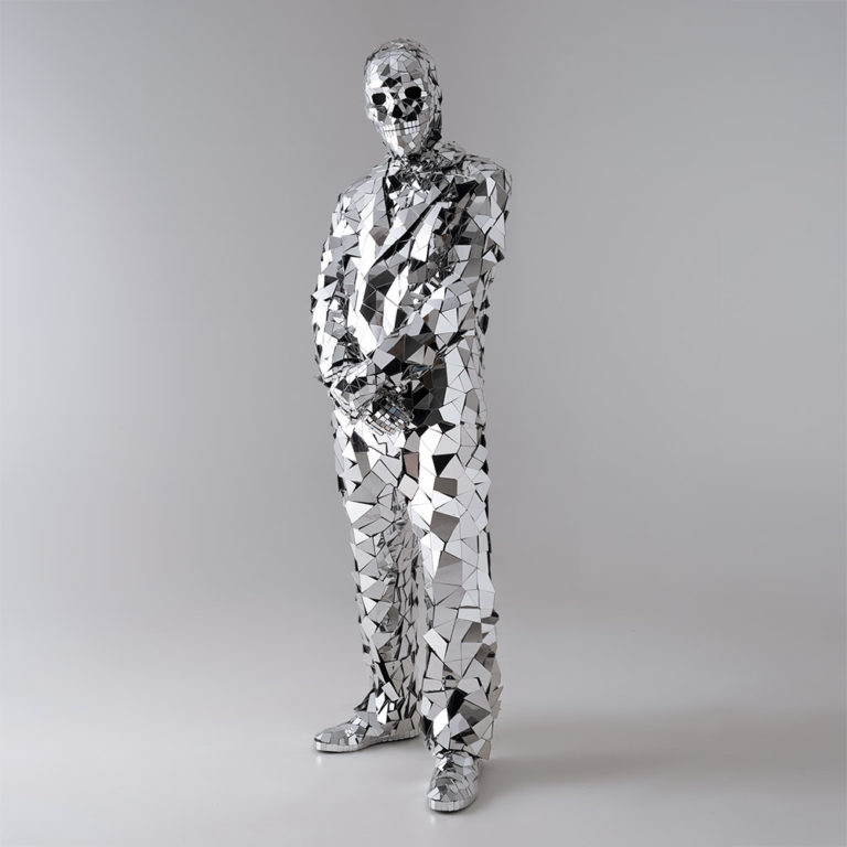 Mirror suit with a skull mask - Human statue for live show - ETERESHOP