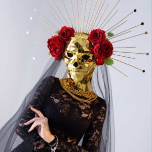 Golden Skull face mirror mask for artists performing on stage