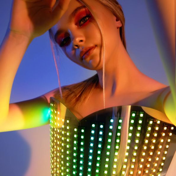 Smart Led Pixel Dress with heart shaped mirrored plastic coverage