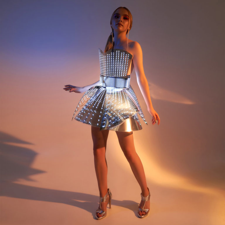 Smart Led Pixel Dress with heart shaped mirrored plastic coverage