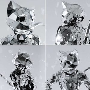 Mirror silver cat costume with a 3D mask for meeting guests