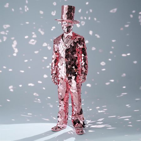 Pink Mirror Man costume with mirror hat for performances