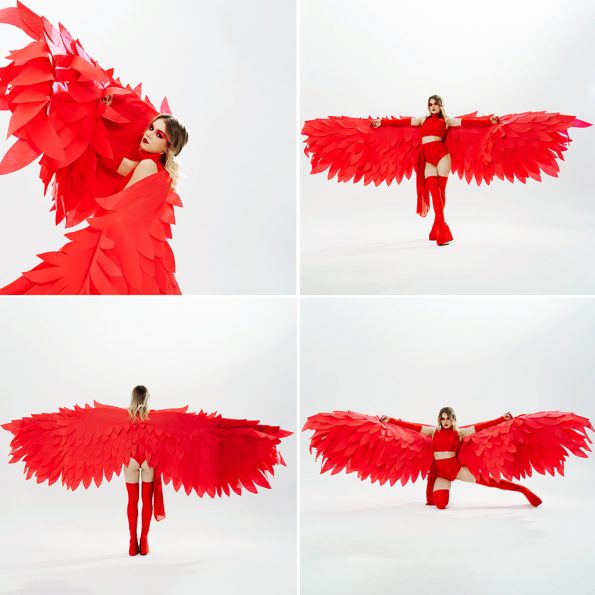 Cosplay Red Angel Wings Costume for Halloween, parties and festivals