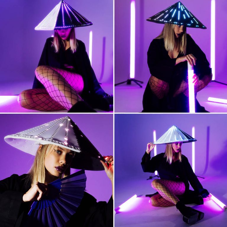 Cosplay LED light up Japanese Samurai hat for performances and parties