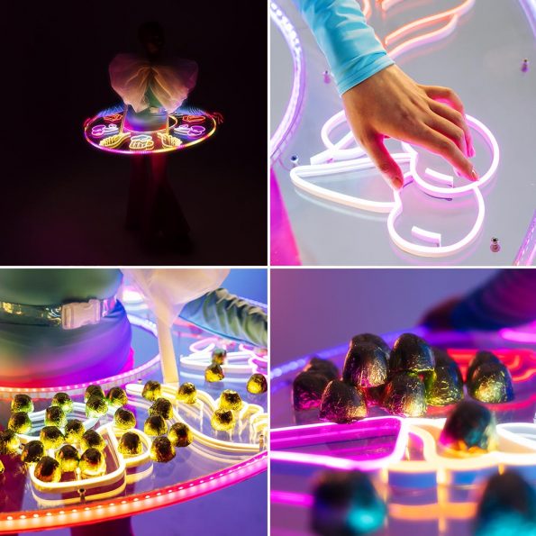 Led Neon strolling table costume to meet and entertain guests