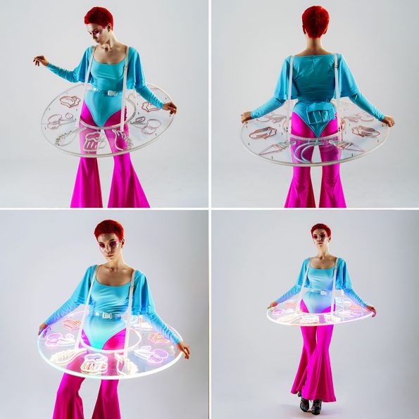 Led Neon strolling table costume to meet and entertain guests