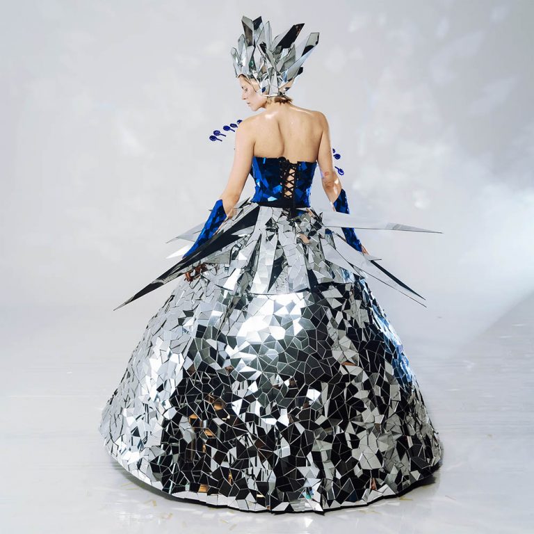 Silver Long Mirror Evening Dress with disco ball effect