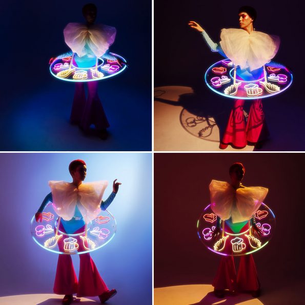 Led Neon strolling table costume to meet and entertain guests