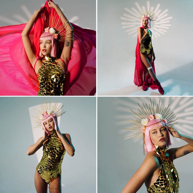 Rave Gold Mirror dance Bodysuit with disco ball effect - ETERE