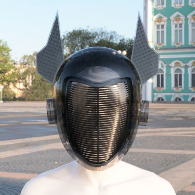 LED mirror mask with moving feathers to Order - by ETERESHOP