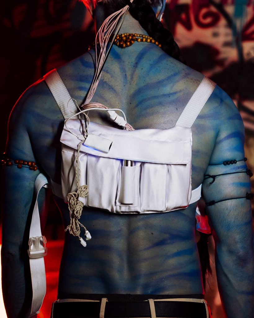 LED mirror mask with moving feathers to Order - by ETERESHOP