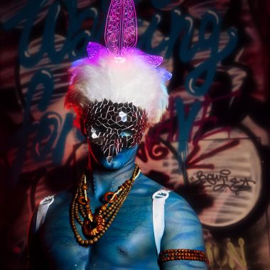 LED mirror mask with moving feathers to Order - by ETERESHOP