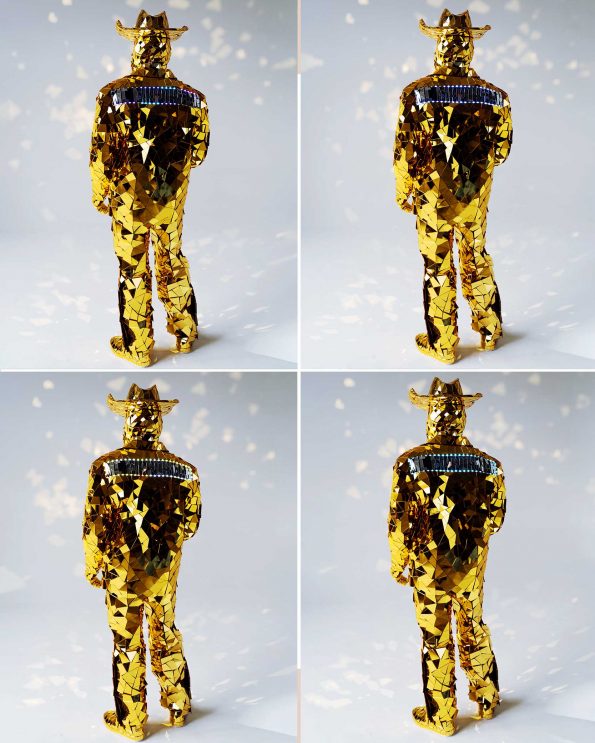 Gold Mirror Man Cowboy Costume with LEDs - by ETERESHOP