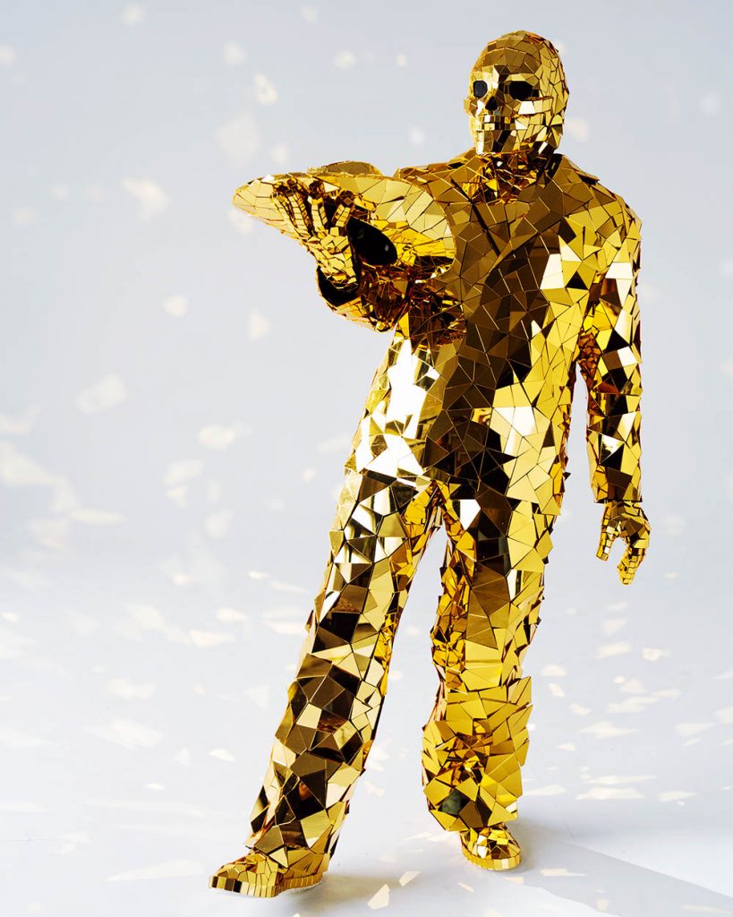 Gold Mirror Man Cowboy Costume with LEDs - by ETERESHOP