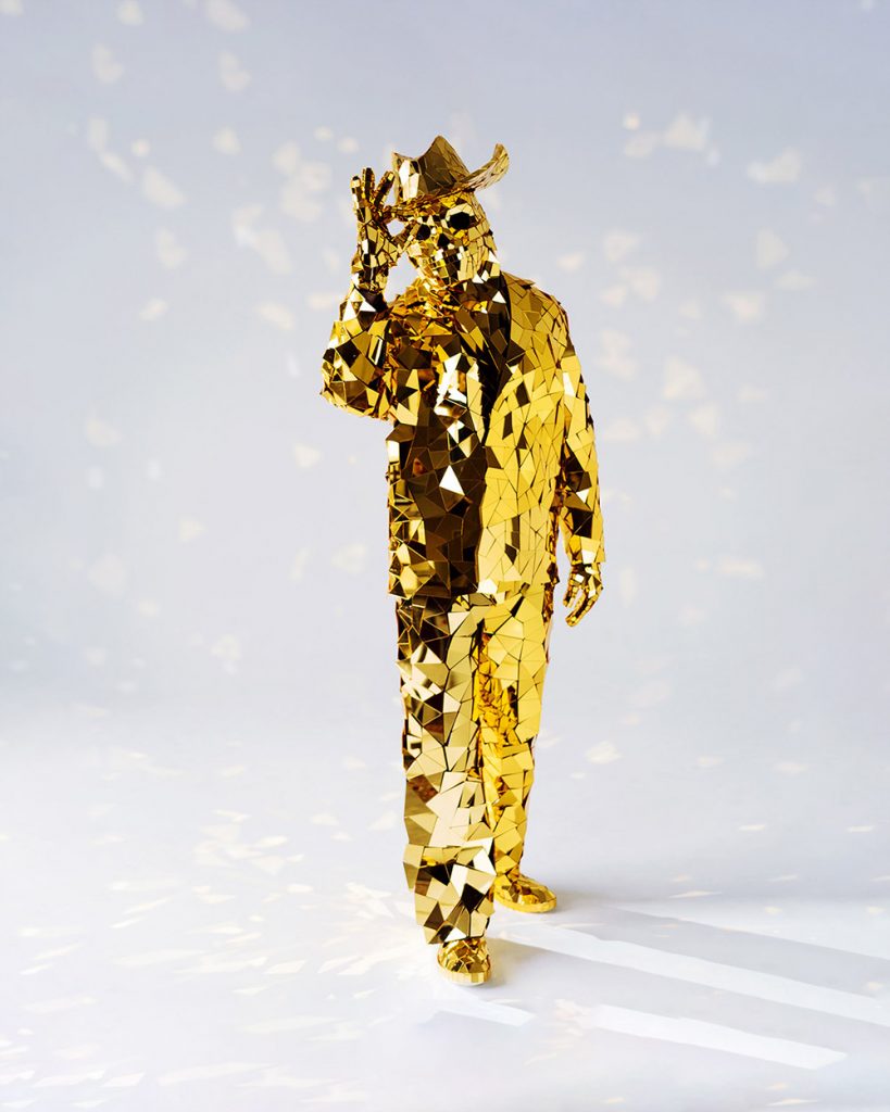 Gold Mirror Man Cowboy Costume with LEDs - by ETERESHOP