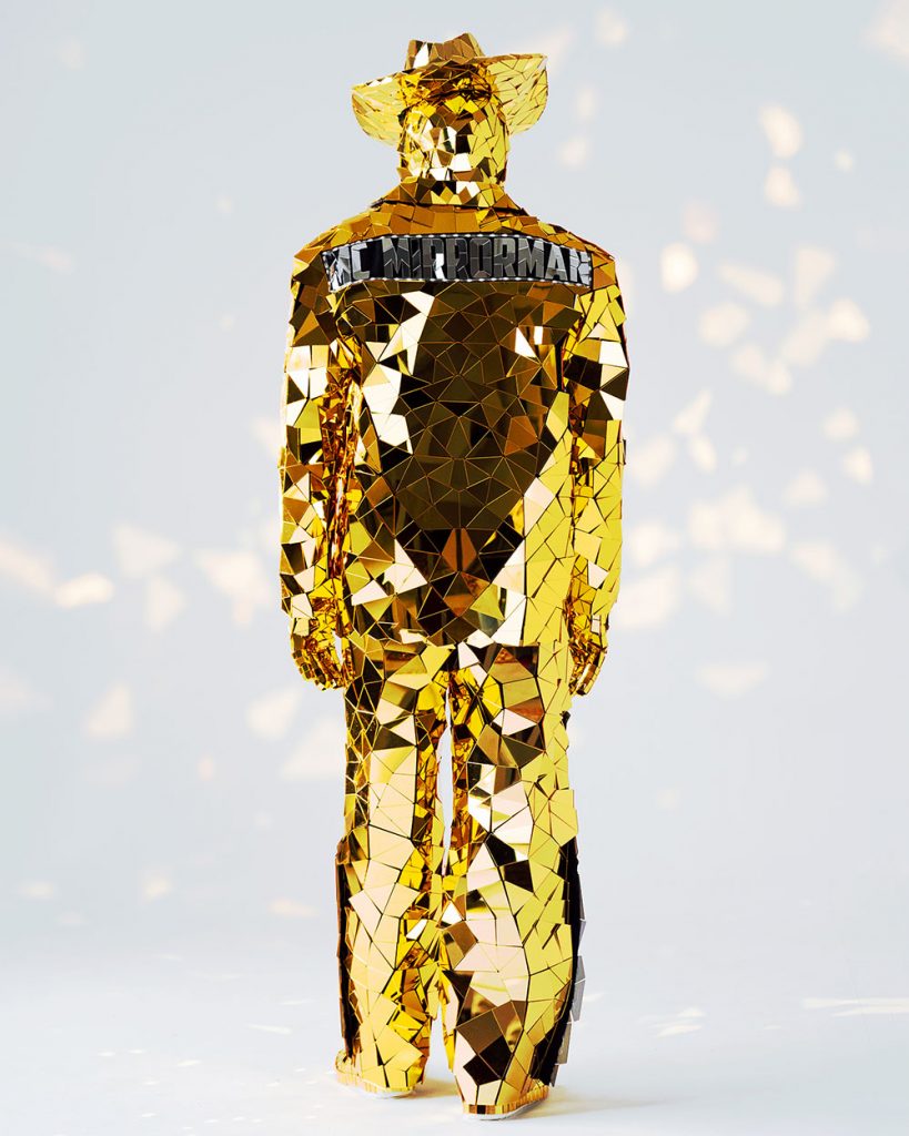 Gold Mirror Man Cowboy Costume with LEDs - by ETERESHOP