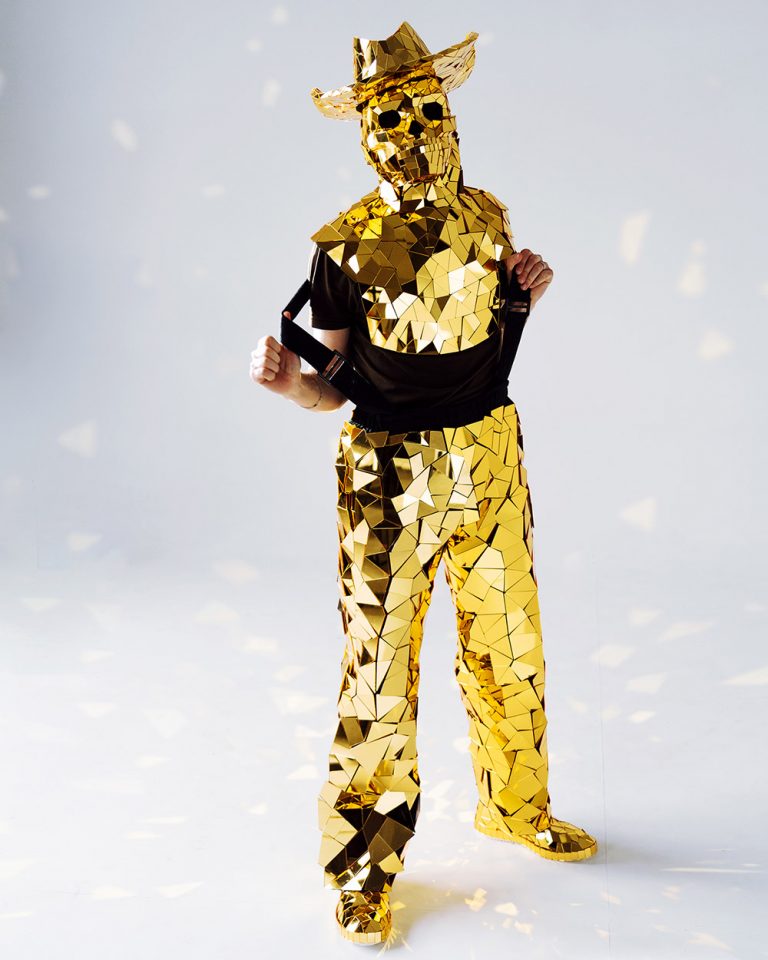 Gold Mirror Man Cowboy Costume with LEDs - by ETERESHOP