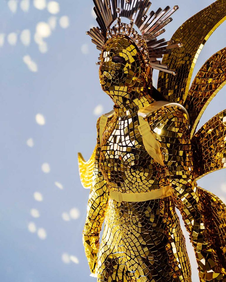 Carnival Costume Sun made of Gold Mirror with Disco Ball Effect