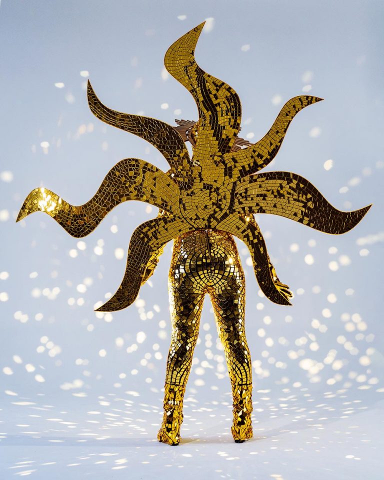 Carnival Costume Sun made of Gold Mirror with Disco Ball Effect