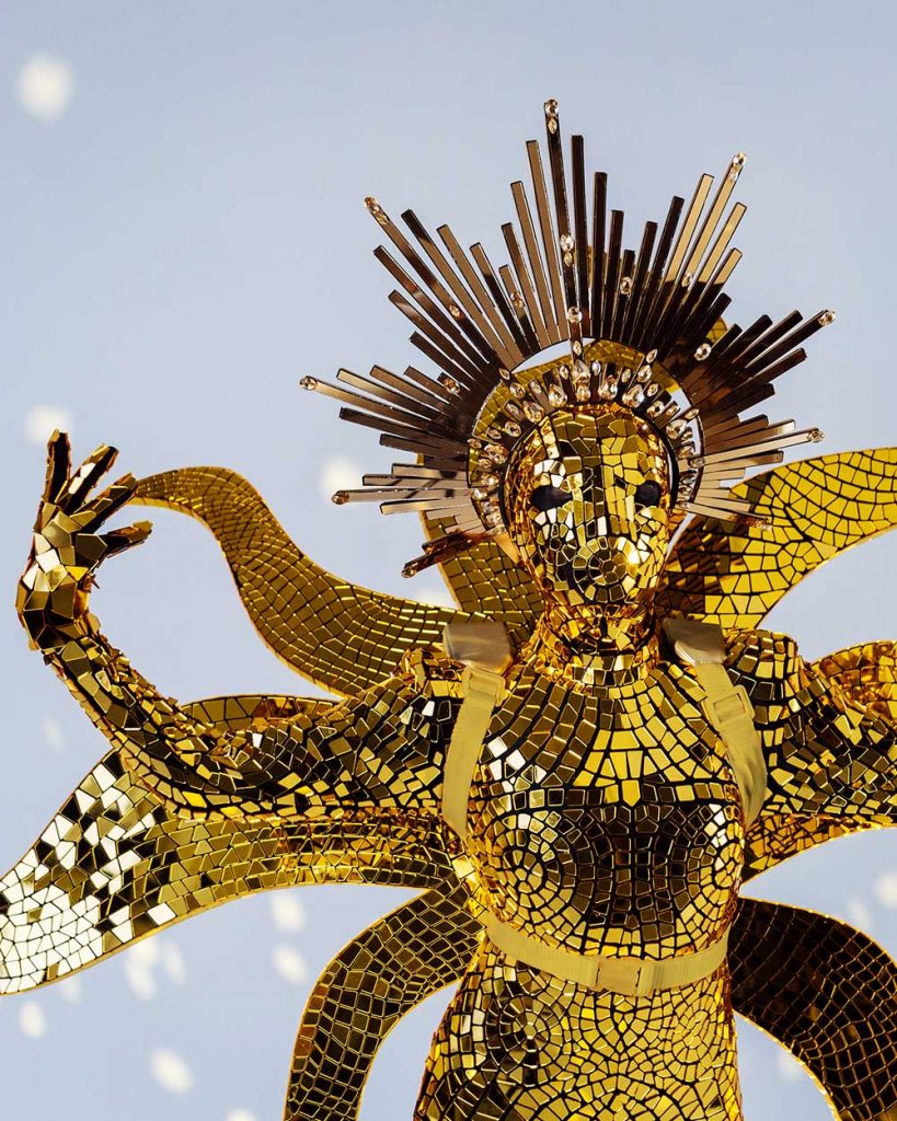 Carnival Costume Sun made of Gold Mirror with Disco Ball Effect