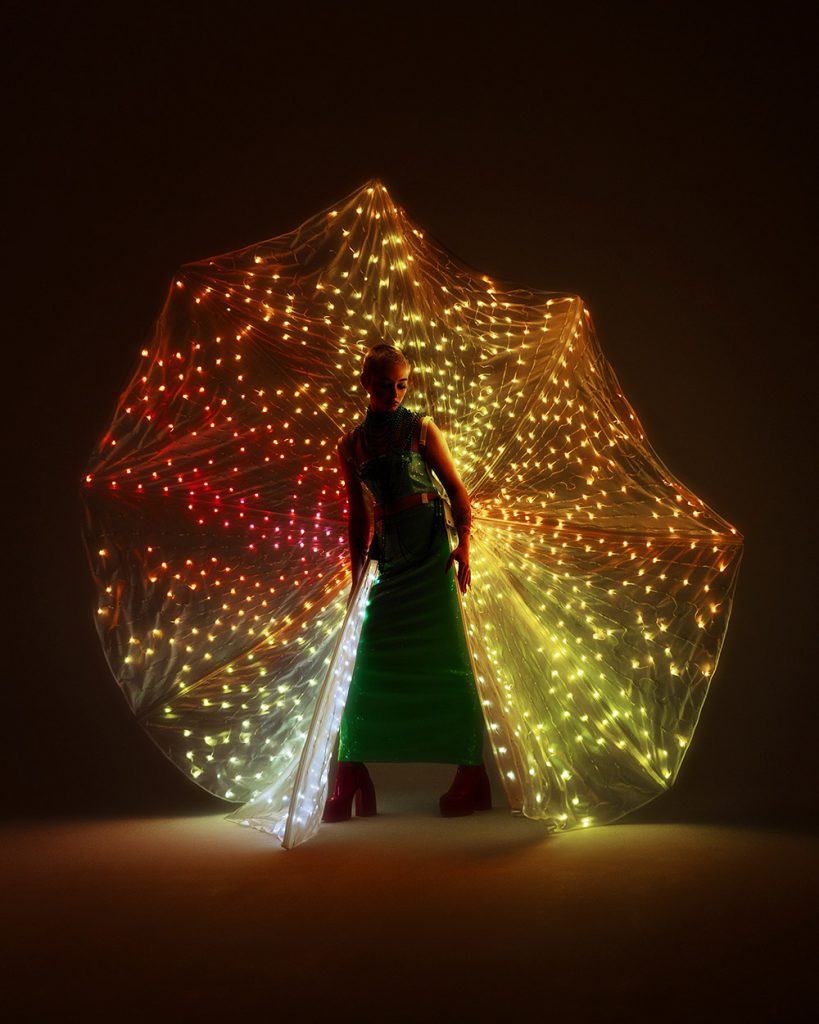 Big LED light up Peacock Fan Tail Costume for street show, ETERE