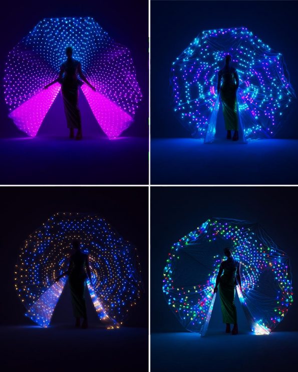Big LED light up Peacock Fan Tail Costume for street show, ETERE