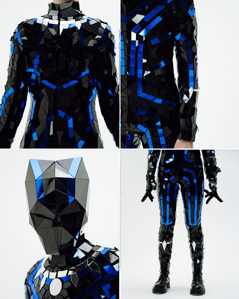 2 in 1 Mens Dance Mirror Costume with Sexy Transparent Bodysuit